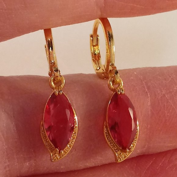 Jewelry | 18k Yellow Gold Filled Leaf Rose Red Marquise Diamond Zircon ...